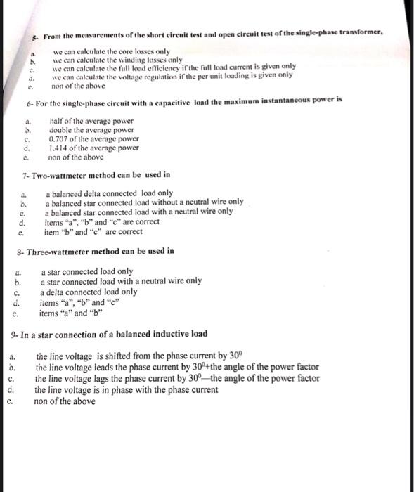 Solved e. 6- For the single-phase circuit with a capacitive | Chegg.com