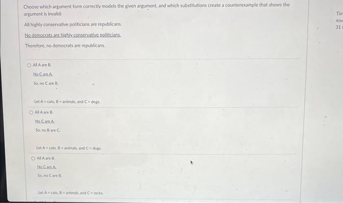 Choose which argument form correctly models the given | Chegg.com