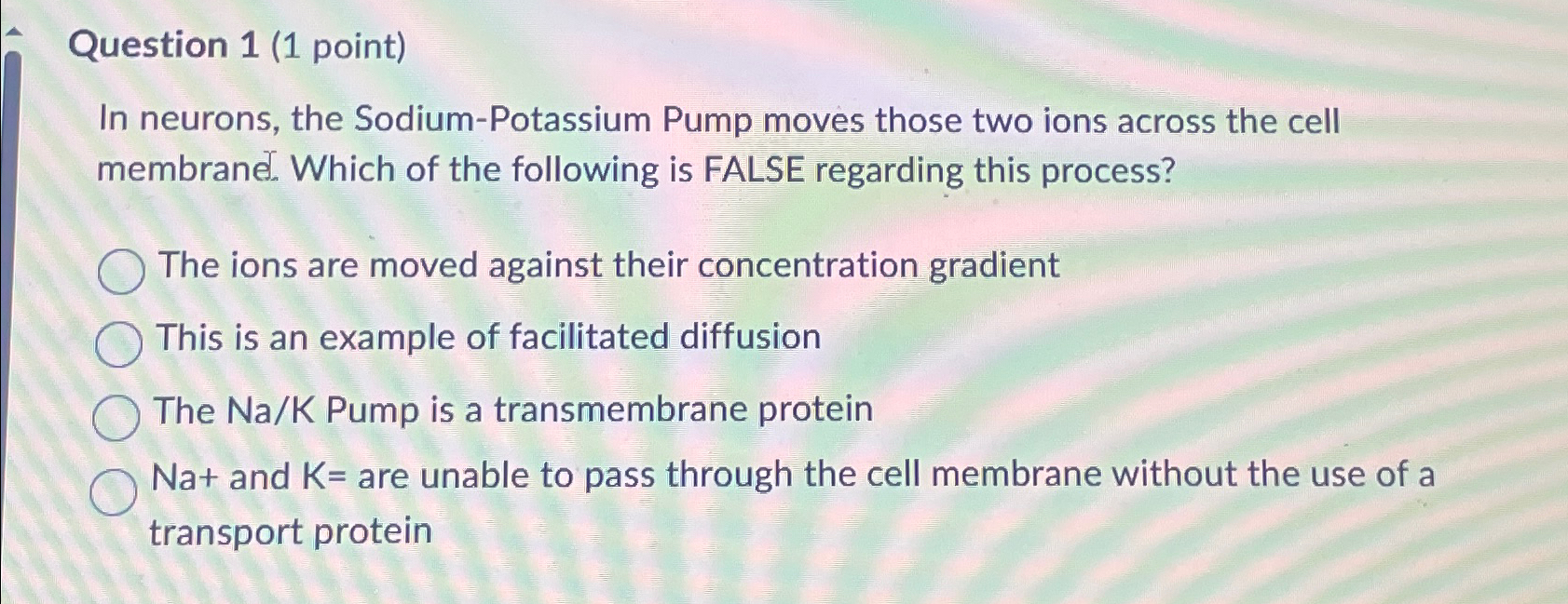 Solved Question 1 (1 ﻿point)In neurons, the Sodium-Potassium | Chegg.com