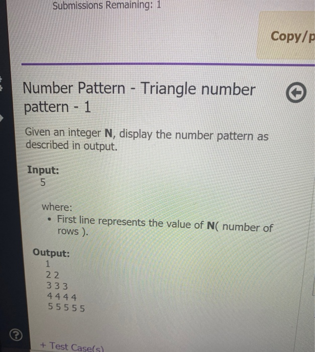 Solved Submissions Remaining: 1 Copy/p Number Pattern - | Chegg.com