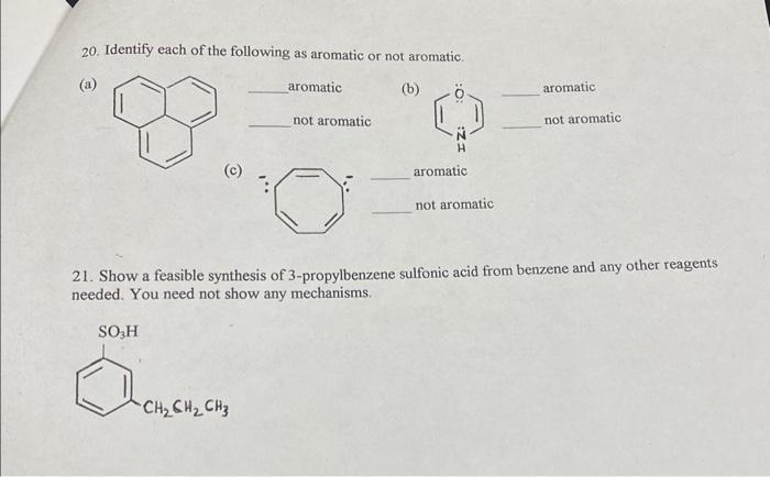 Solved 20. Identify each of the following as aromatic or not | Chegg.com