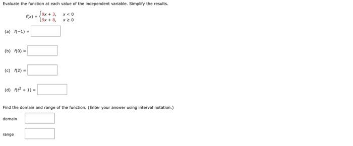 Solved Evaluate the function at each value of the | Chegg.com
