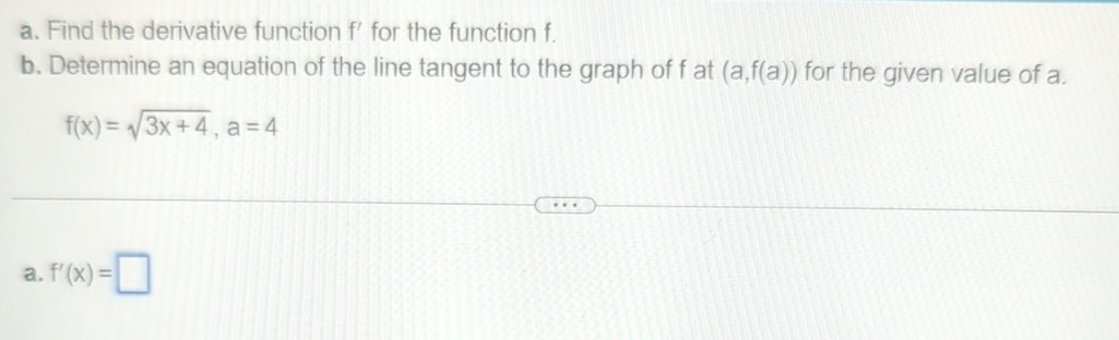 Solved a. ﻿Find the derivative function f' ﻿for the function | Chegg.com