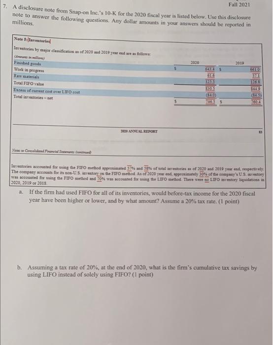 Solved Fall 2021 7. A disclosure note from Snap-on Inc.'s | Chegg.com