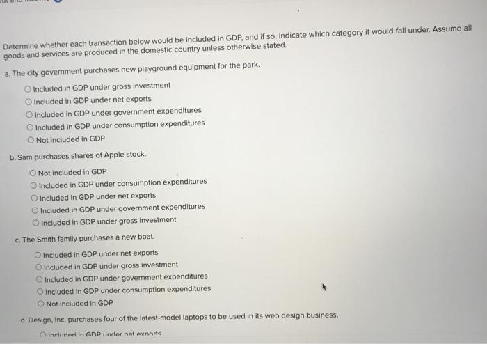 Solved Determine whether each transaction below would be | Chegg.com