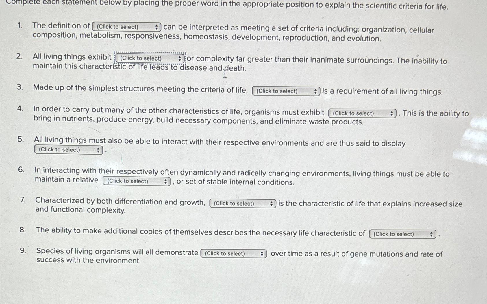 Solved each statement below by placing the proper word in | Chegg.com
