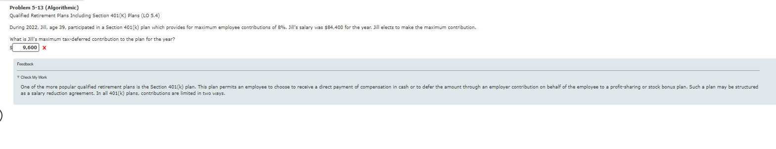 Solved Problem 5-13 (Algorithmic)Qualified Retirement Plans | Chegg.com
