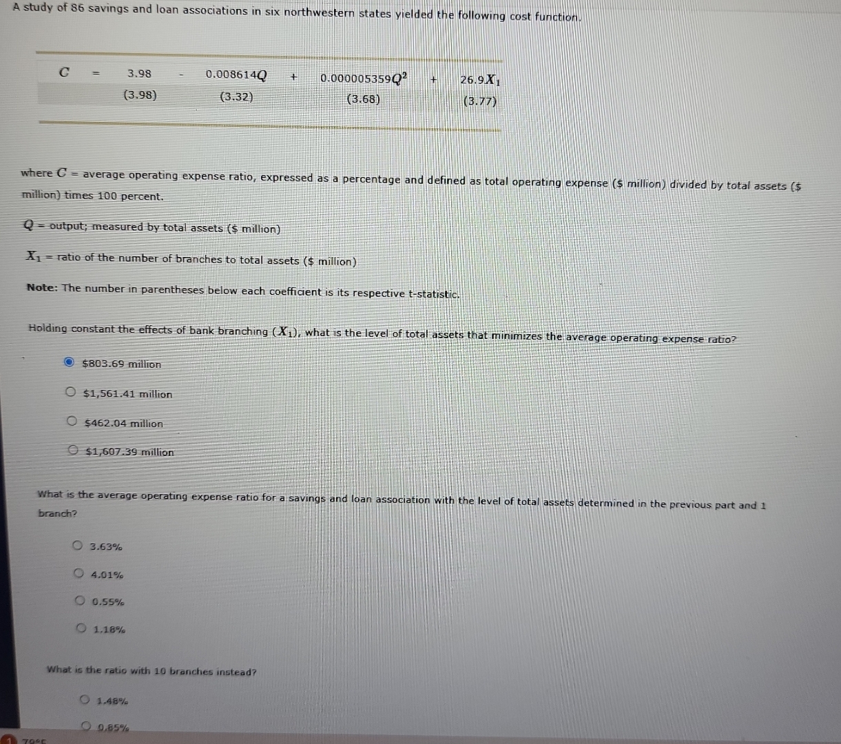 Solved A study of 86 ﻿savings and loan associations in six | Chegg.com