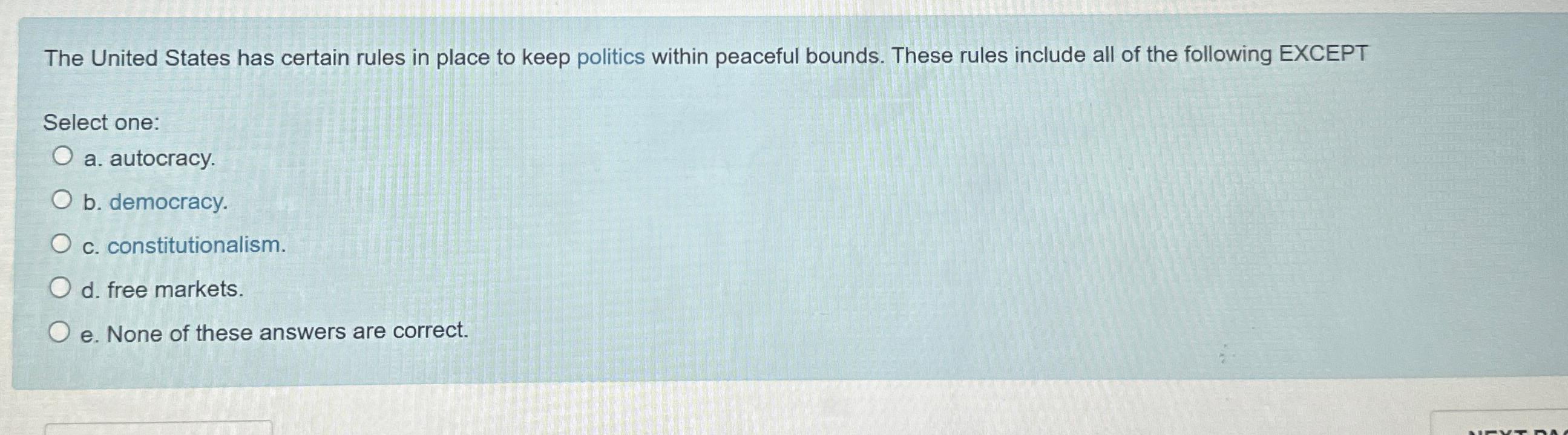 Solved The United States has certain rules in place to keep | Chegg.com