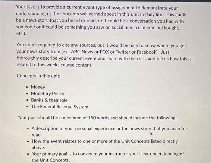 Solved Your task is to provide a current event type of | Chegg.com