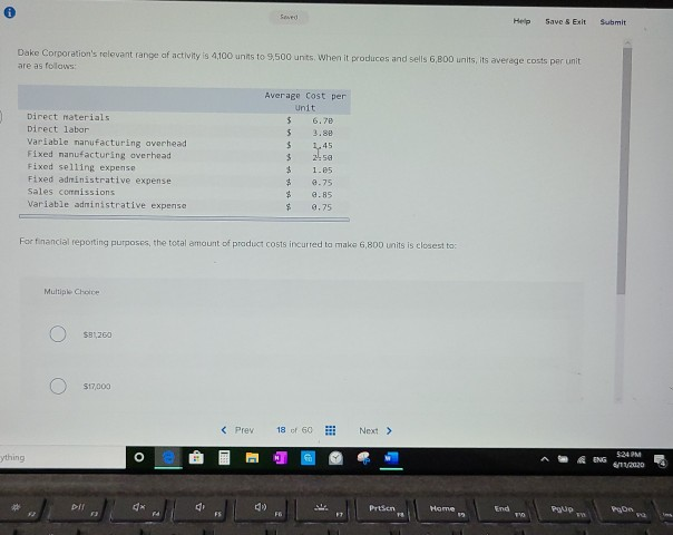 Solved Swed Help Save & Exit Submit Dake Corporation's | Chegg.com
