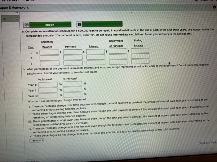 Solved apter 5 Homework eBook a. Complete an amortization | Chegg.com