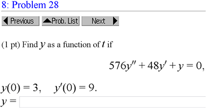 Solved Find y as a function of t if 576y" + 48y' + y= 0, | Chegg.com