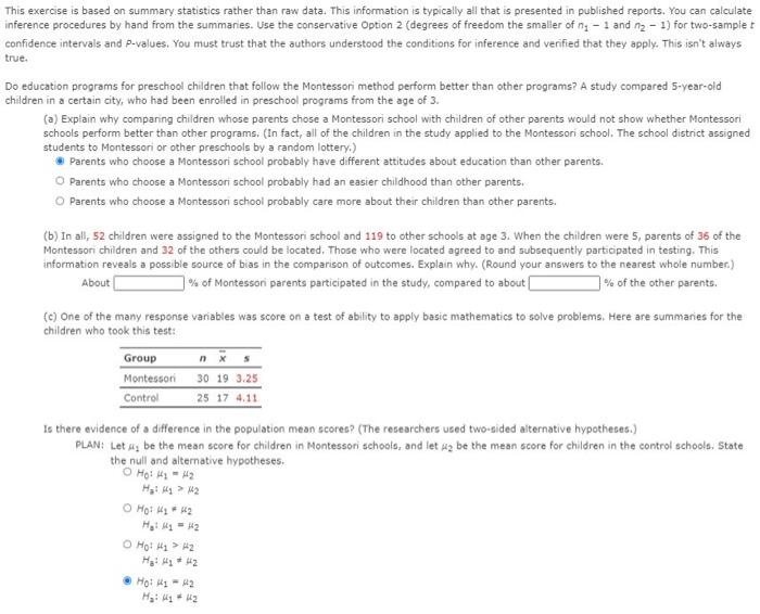Solved This exercise is based on summary statistics rather | Chegg.com