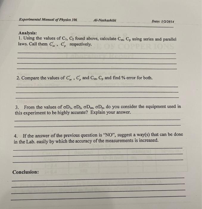 1 Tabulate Your Data In The Table Belowanalysis 1 4440