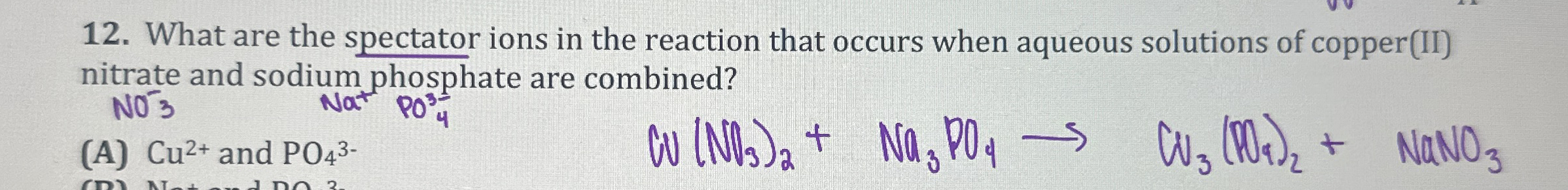Solved What are the spectator ions in the reaction that | Chegg.com