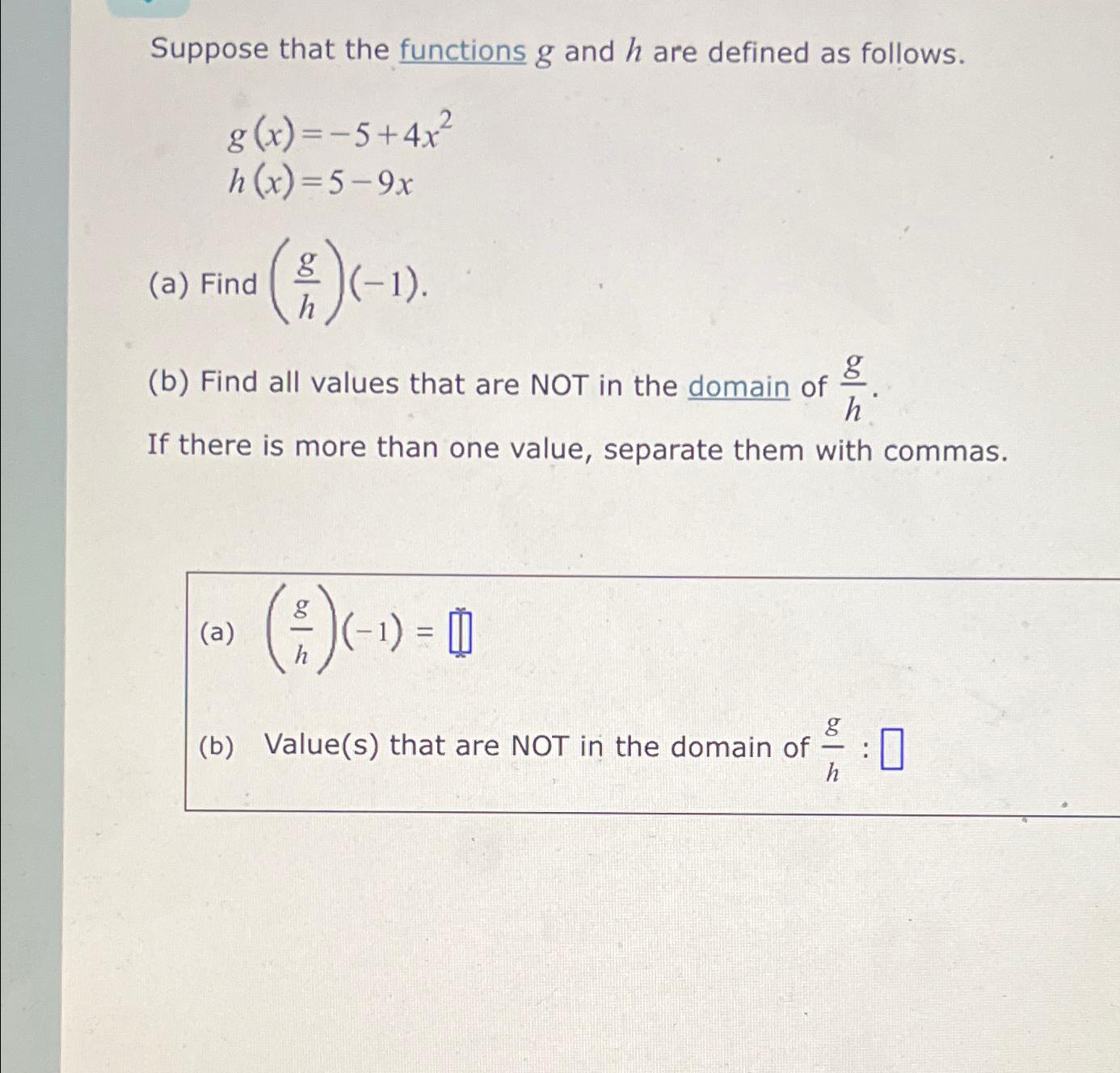 Solved Suppose that the functions g ﻿and h ﻿are defined as | Chegg.com