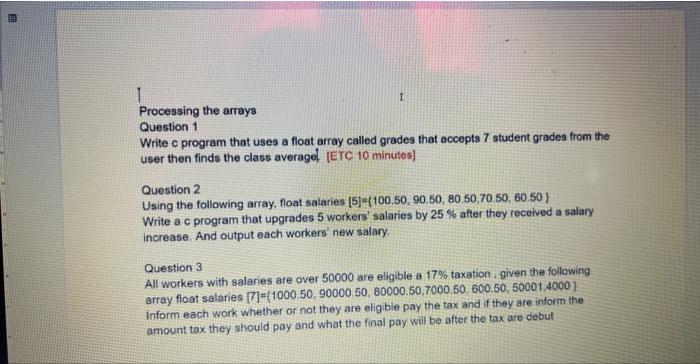 Solved Processing The Arrays Question 1 Write C Program That 0381