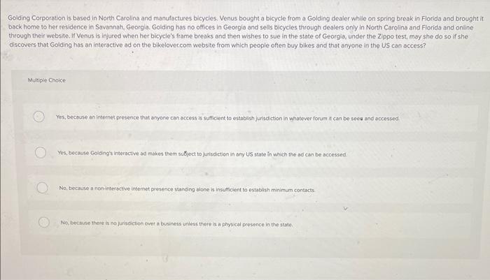 Solved Golding Corporation is based in North Carolina and | Chegg.com