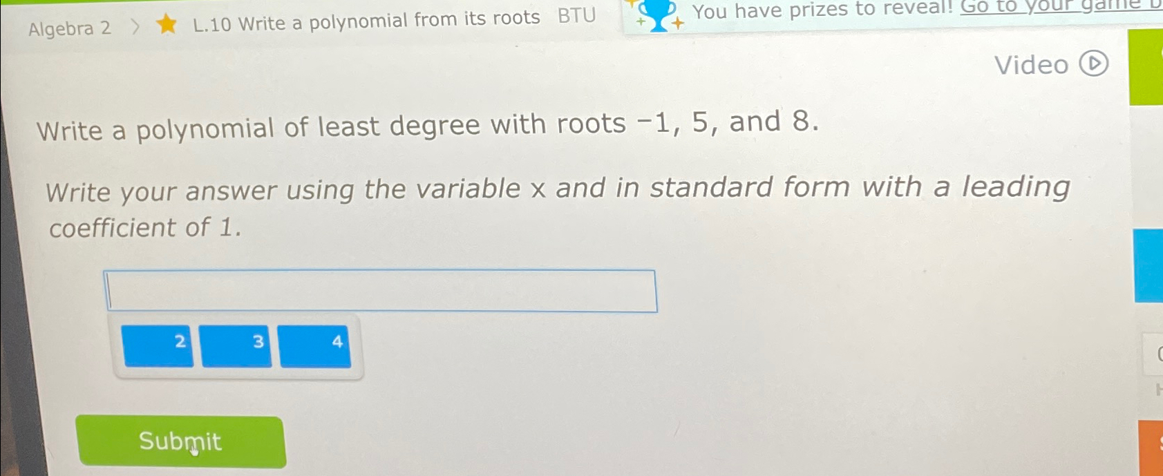 Solved Algebra 2L. 10 ﻿Write a polynomial from its | Chegg.com