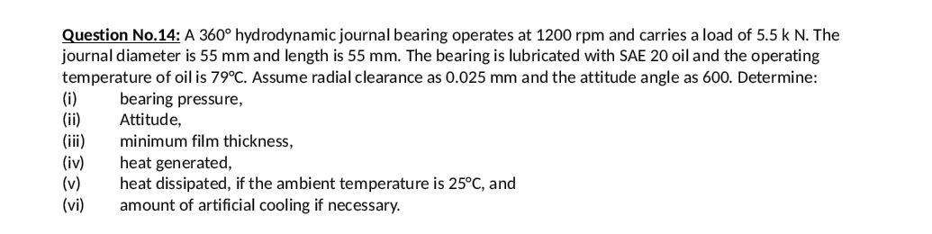 Solved Question No.14: A 360° ﻿hydrodynamic journal bearing | Chegg.com