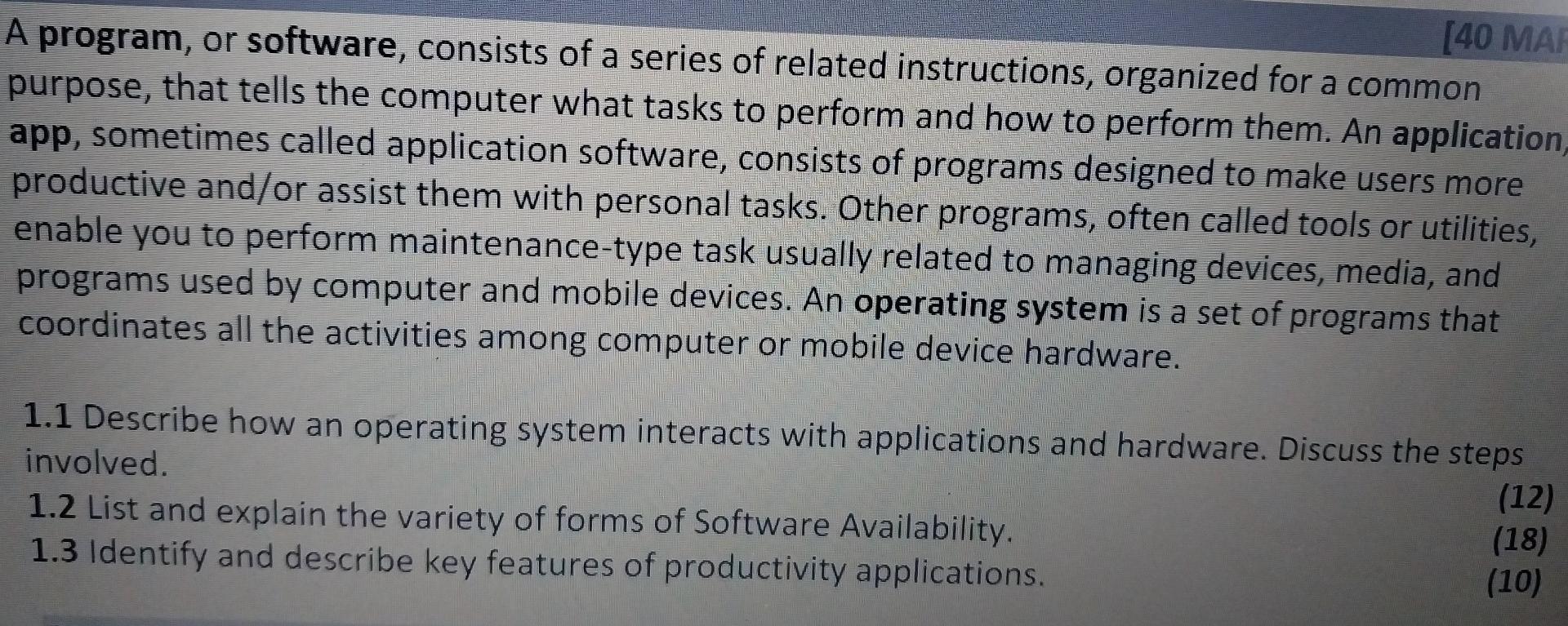 Solved purpose, that tells the computer what tasks to | Chegg.com