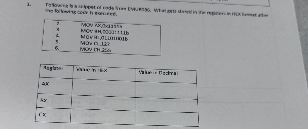 Solved Following is a snippet of code from EMU8086. ﻿What | Chegg.com