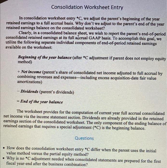 Solved Consolidation Worksheet Entry In consolidation | Chegg.com