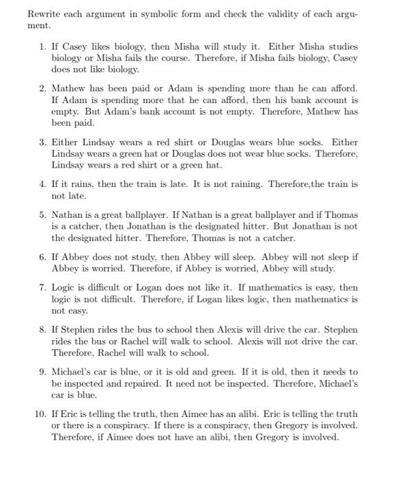 Solved Rewrite each argument in symbolic form and check the | Chegg.com