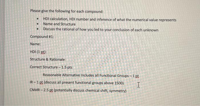 Solved Please give the following for each compound: - HDI | Chegg.com