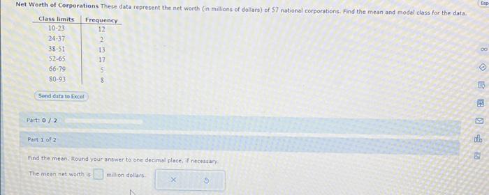 Solved Net Worth of Corporations These data represent the | Chegg.com