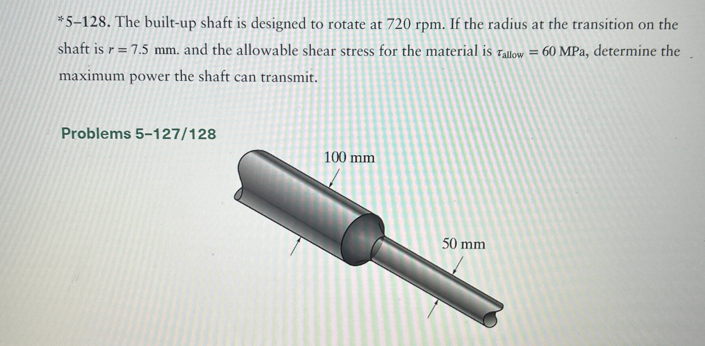 Solved **5-128. ﻿The built-up shaft is designed to rotate at | Chegg.com