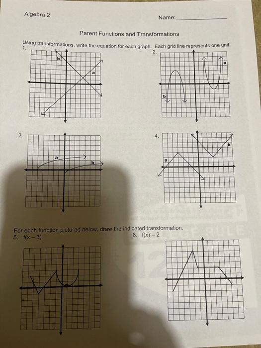 Algebra 2 Name: 1. Parent Functions and | Chegg.com