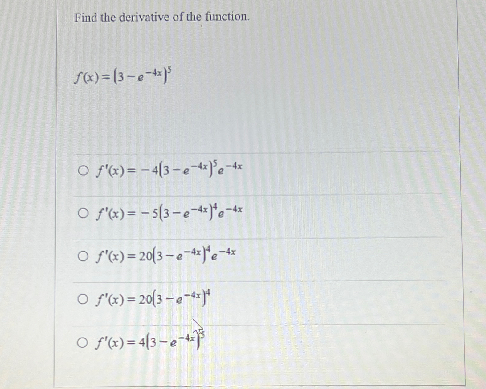Solved Find the derivative of the | Chegg.com