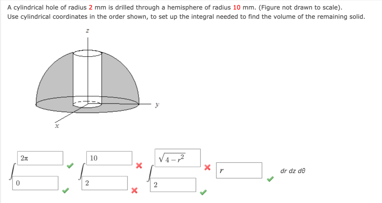 Solved A cylindrical hole of radius 2mm ﻿is drilled through | Chegg.com