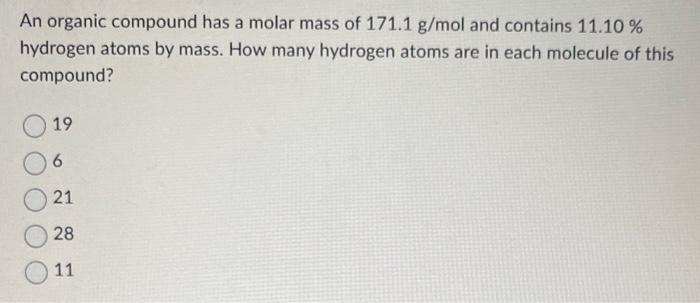 Solved An organic compound has a molar mass of 171.1 g/mol | Chegg.com