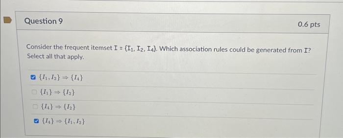 Solved Consider the frequent itemset I={I1,I2,I4}. Which | Chegg.com