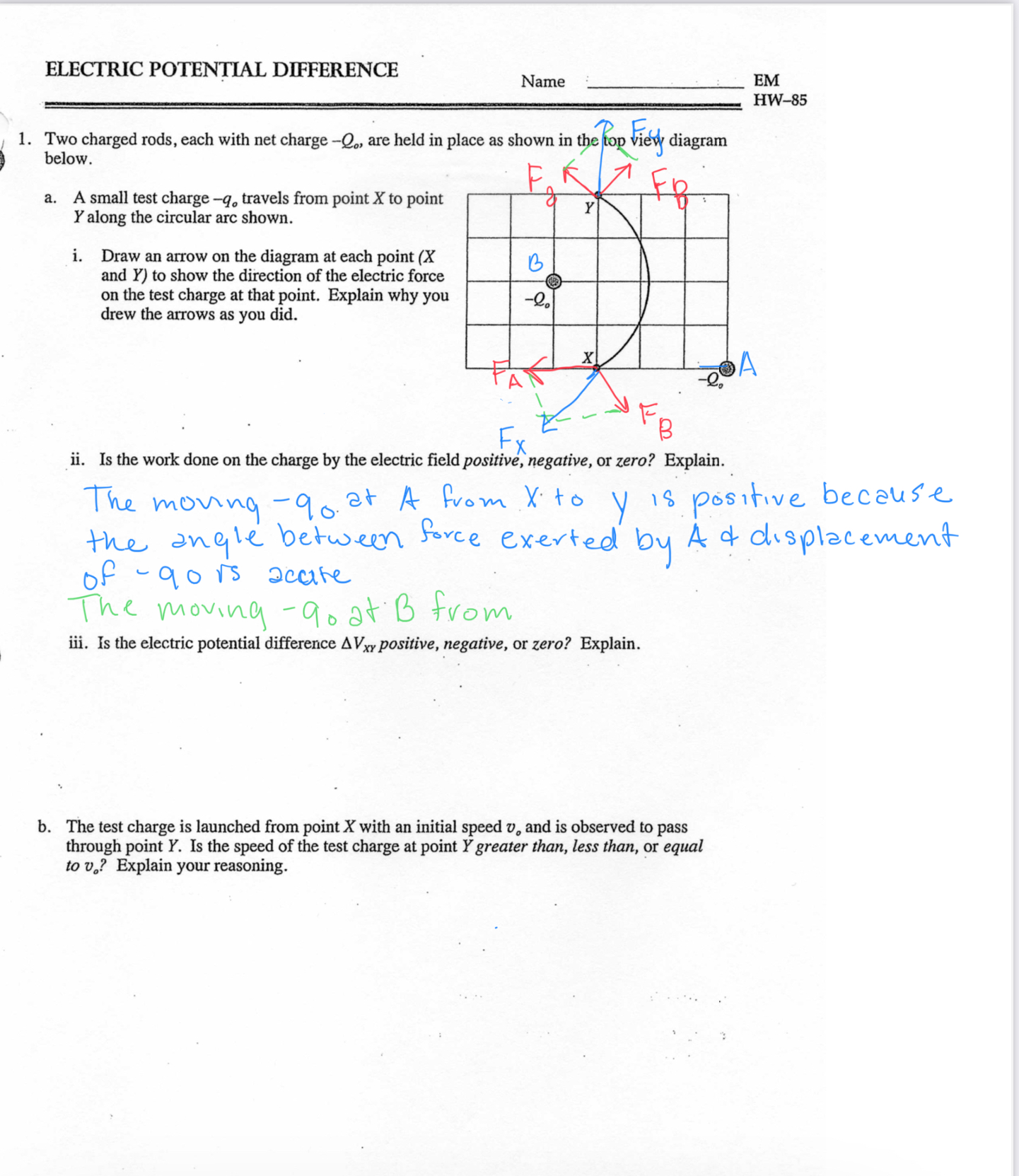 Solved ELECTRIC POTENTIAL DIFFERENCENameEMHW-85Two charged | Chegg.com