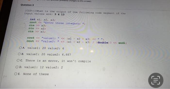 Solved Question 3 CCLO-1]What 1a the olitput of the | Chegg.com