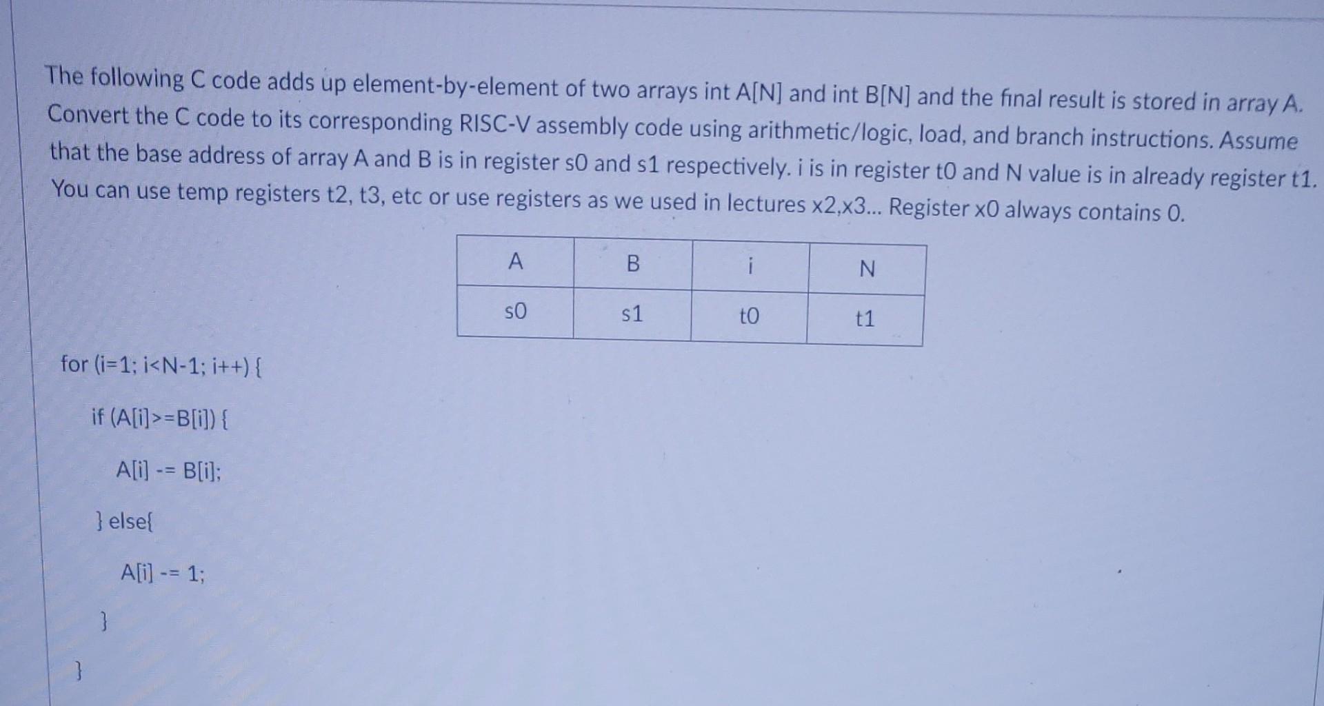 Solved The following C code adds up element-by-element of | Chegg.com