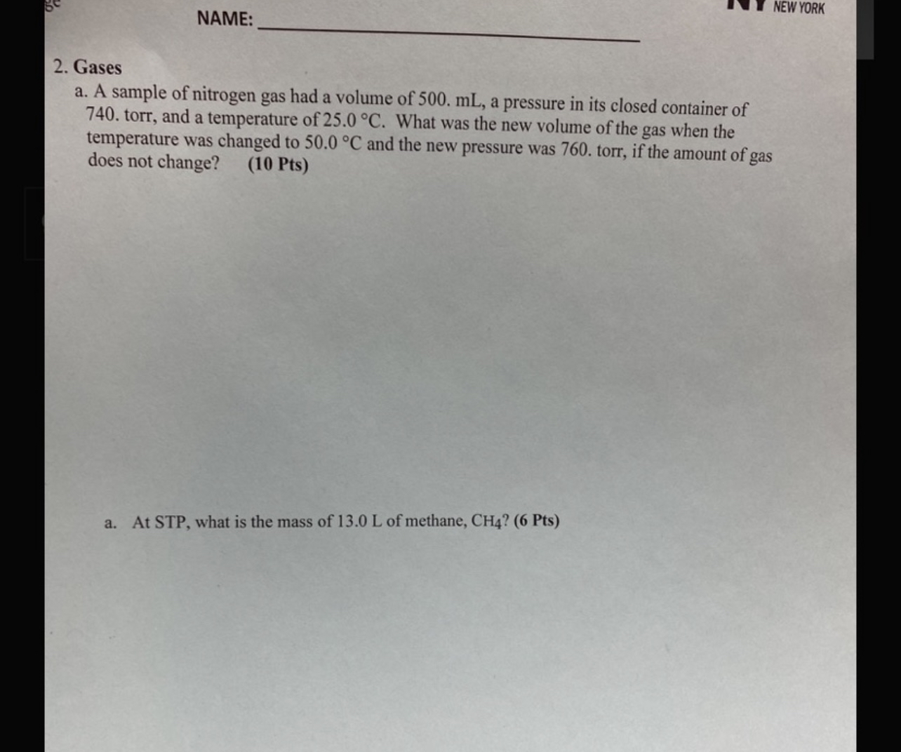 Solved NAME:NEW YORK2. ﻿Gasesa. ﻿A sample of nitrogen gas | Chegg.com