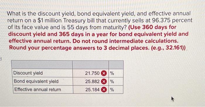 Solved What is the discount yield, bond equivalent yield, | Chegg.com