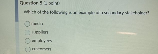 Solved Question 5 (1 ﻿point)Which of the following is an | Chegg.com