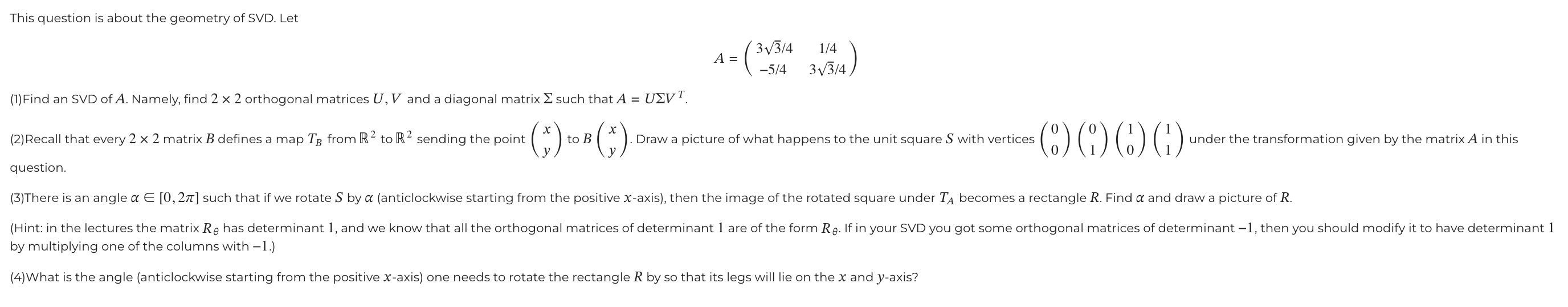 Solved This question is about the geometry of SVD. | Chegg.com