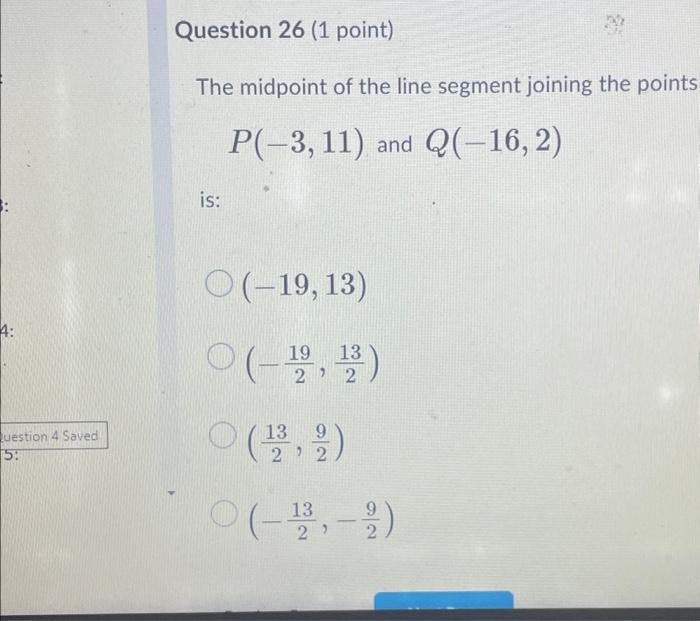 Solved The midpoint of the line segment joining the points | Chegg.com