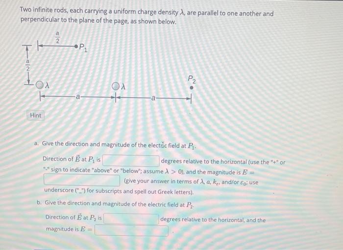 Solved Two infinite rods, each carrying a uniform charge | Chegg.com