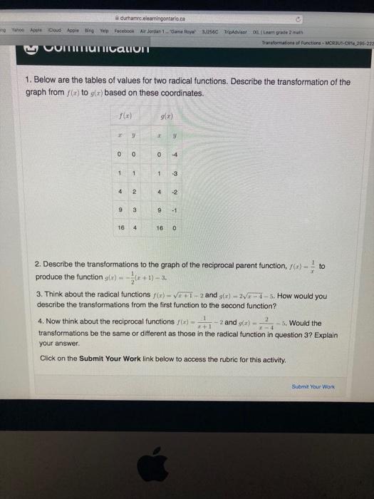 Solved 1. Below are the tables of values for two radical | Chegg.com