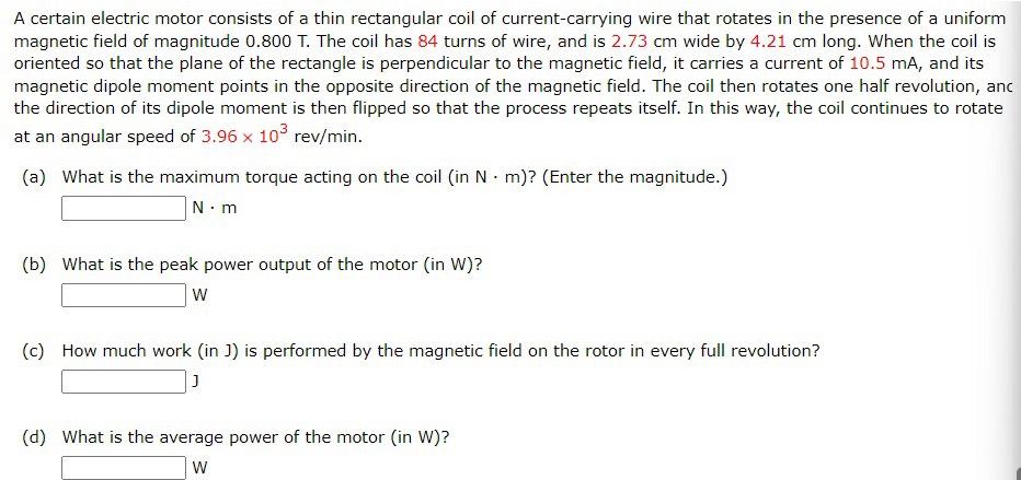 Solved A certain electric motor consists of a thin | Chegg.com