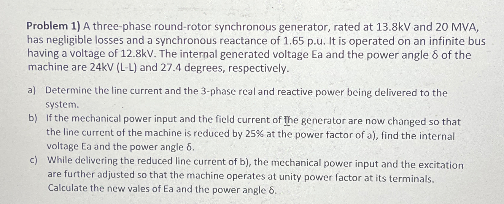 Solved Problem 1 ﻿a Three Phase Round Rotor Synchronous