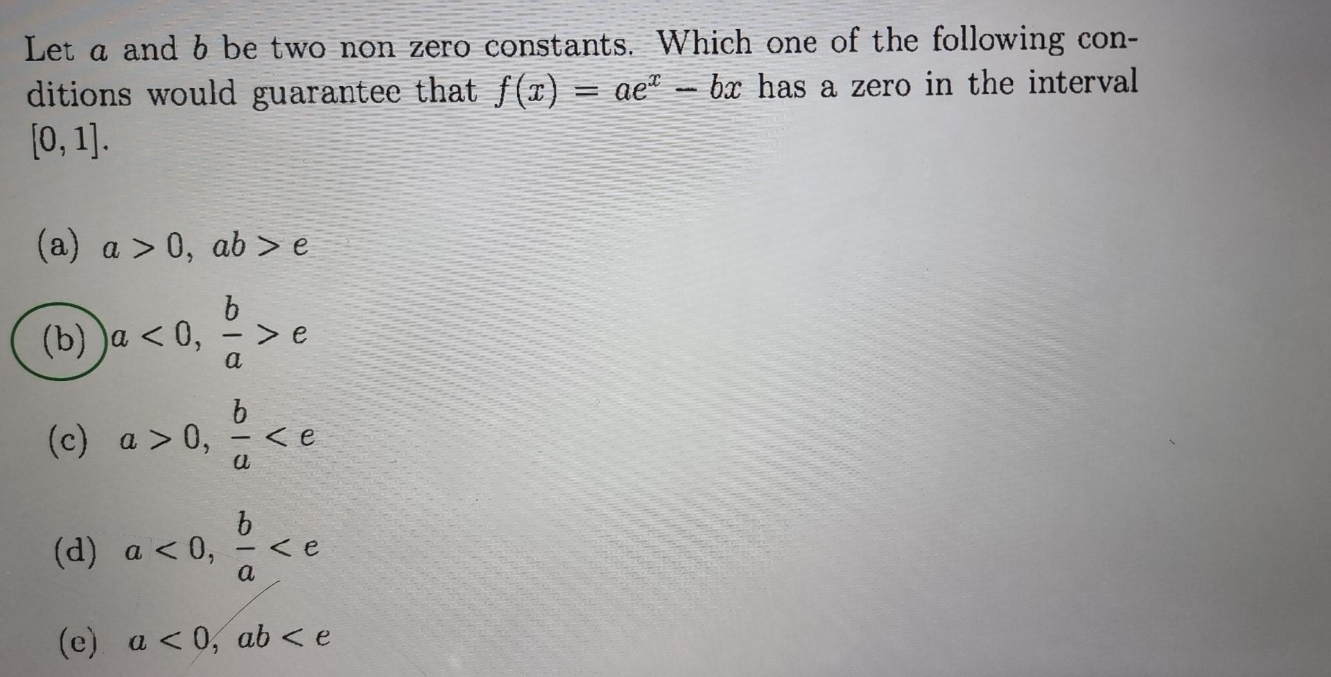 Solved Let a and b be two non zero constants. Which one of | Chegg.com